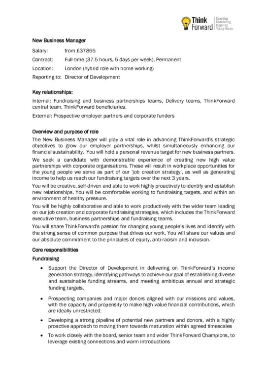 New Business Manager JD | ThinkForward